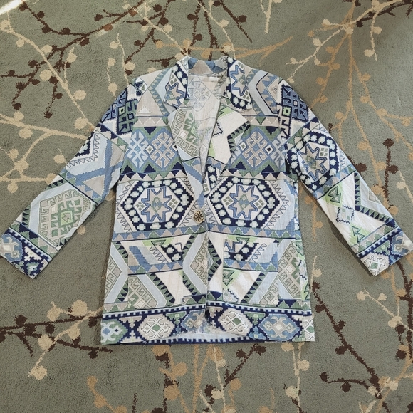 Clio | Jackets & Coats | Clio Green And Blue Blazer With Geometric ...